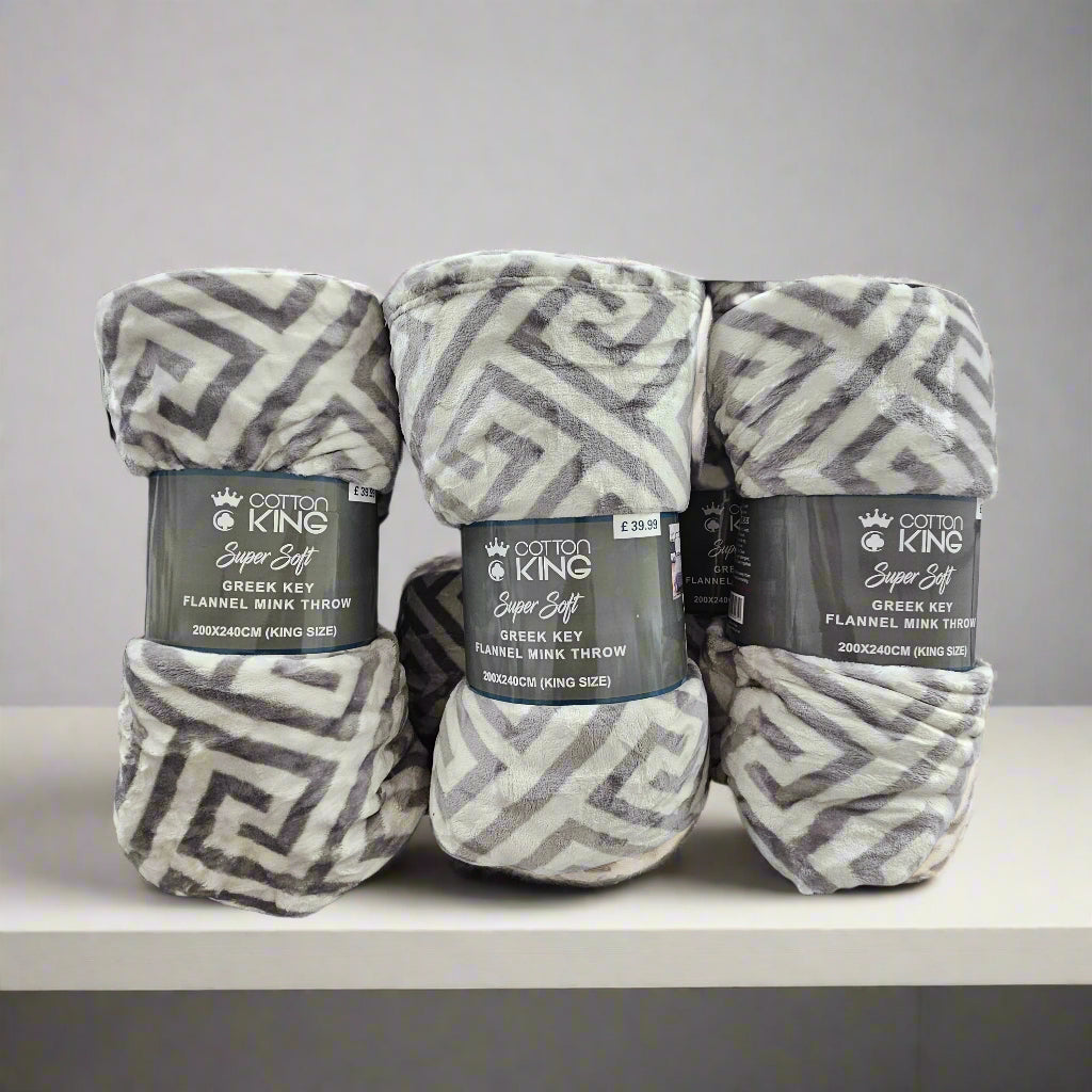 Greek Key Flannel Mink Throw – Cosy Comforts Scotland